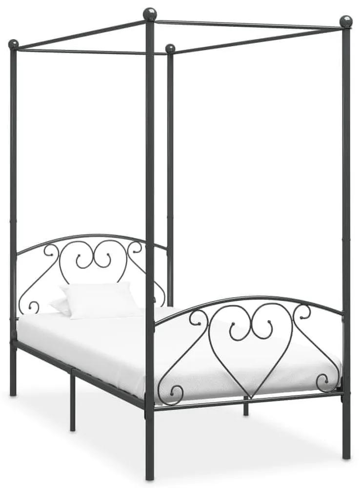 Petromila Rám postele s nebesy šedý kovový 100 x 200 cm