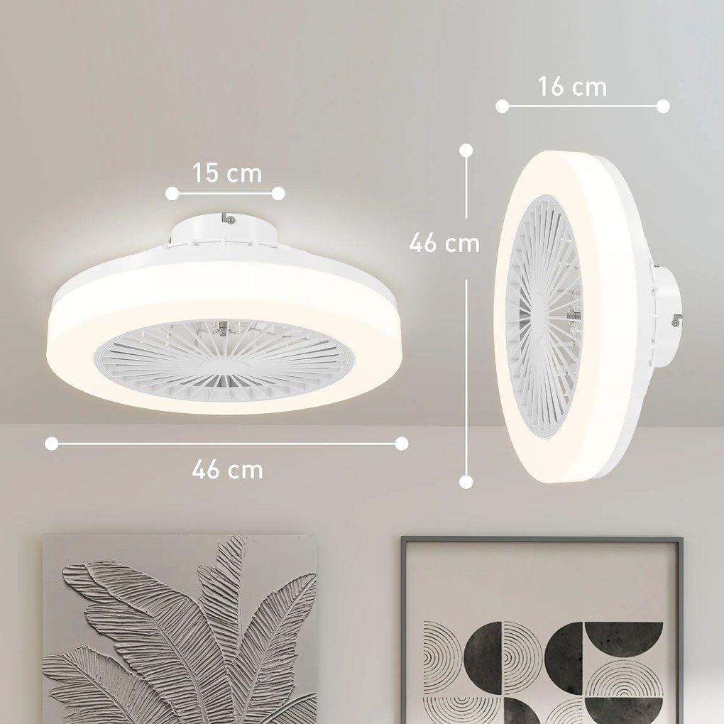 Stropní ventilátor s LED lampou, 6 rychlostí, dálkové ovládání, bílý