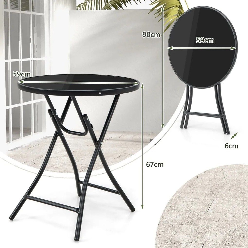 Costway Kulatý bistro stůl Ø 59 cm s deskou z tvrzeného skla a robustním kovovým