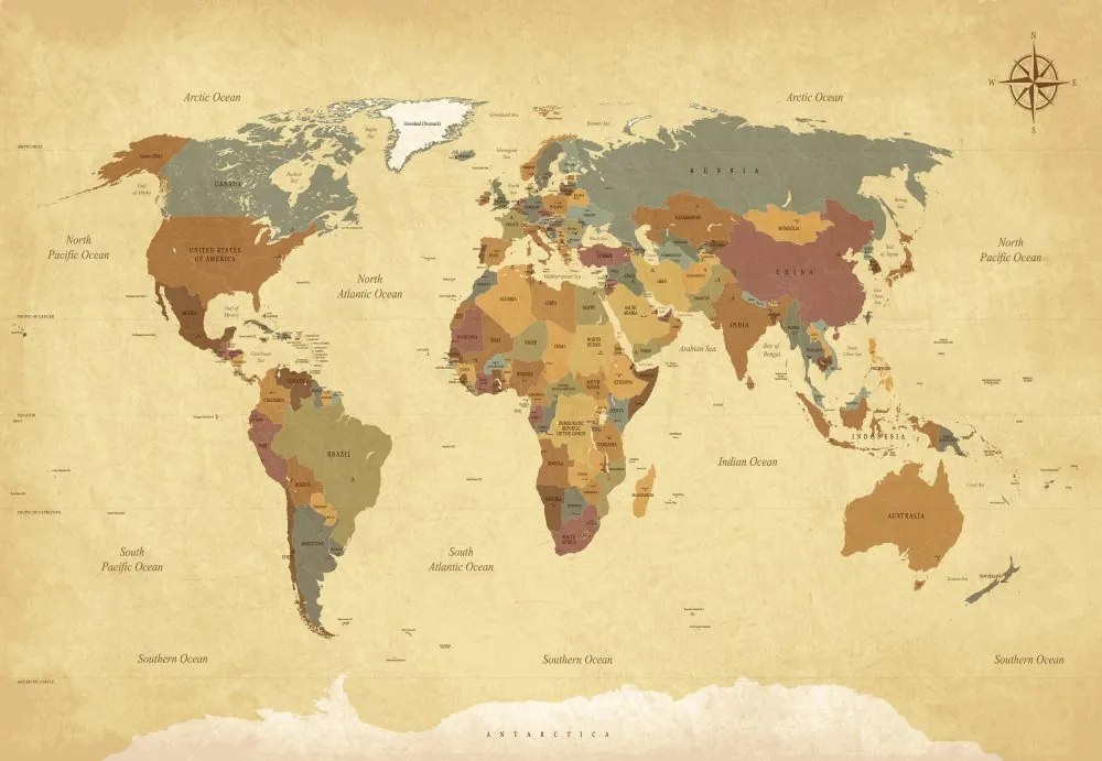 Fototapeta Mapa Světa Omyvatelný vlies 208x146