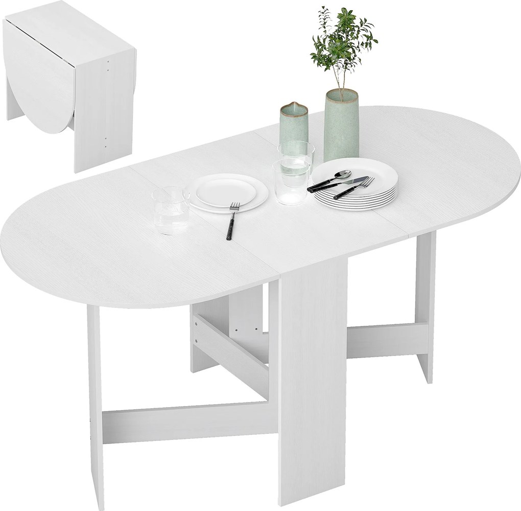 HOMCOM Skládací jídelní stůl oválný kuchyňský stůl s skládacími křídly moderní styl 163x80x75 cm Bílý | Aosom