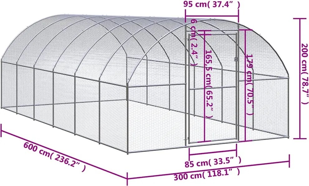 Venkovní klec pro kuřata 3 x 6 x 2 m pozinkovaná ocel 3095465