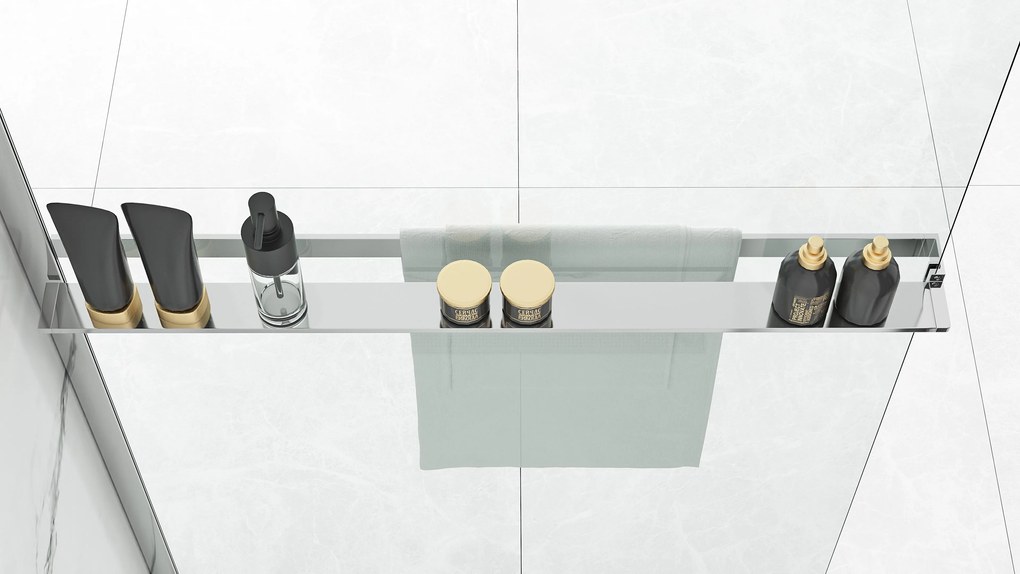 Rea Aero N, sprchová zástěna typu Walk-In 90cm, 8mm čiré sklo, chromový profil + polička a věšák EVO, KPL-K0553