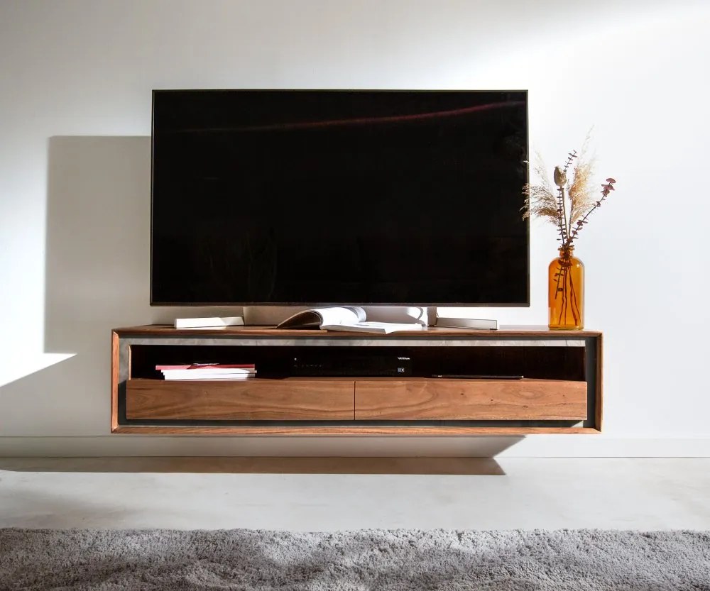 TV stolek Stonegrace 145 cm akácie hnědá kamenina 2 zásuvky 1