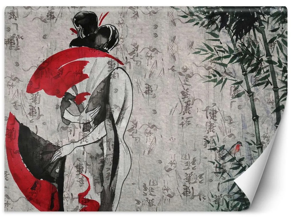 Gario Fototapeta Japonská gejša s vějířem, abstraktní Materiál: Vliesová, Rozměry: 200 x 140 cm