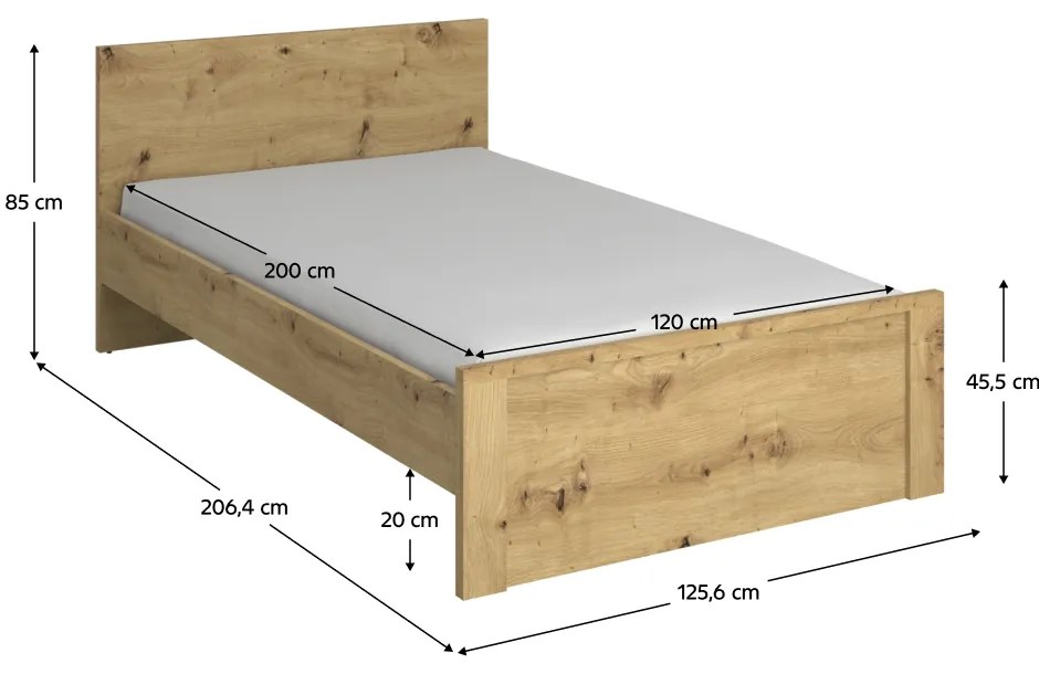 Kondela Postel, 120x200, dub artisan, AIRON