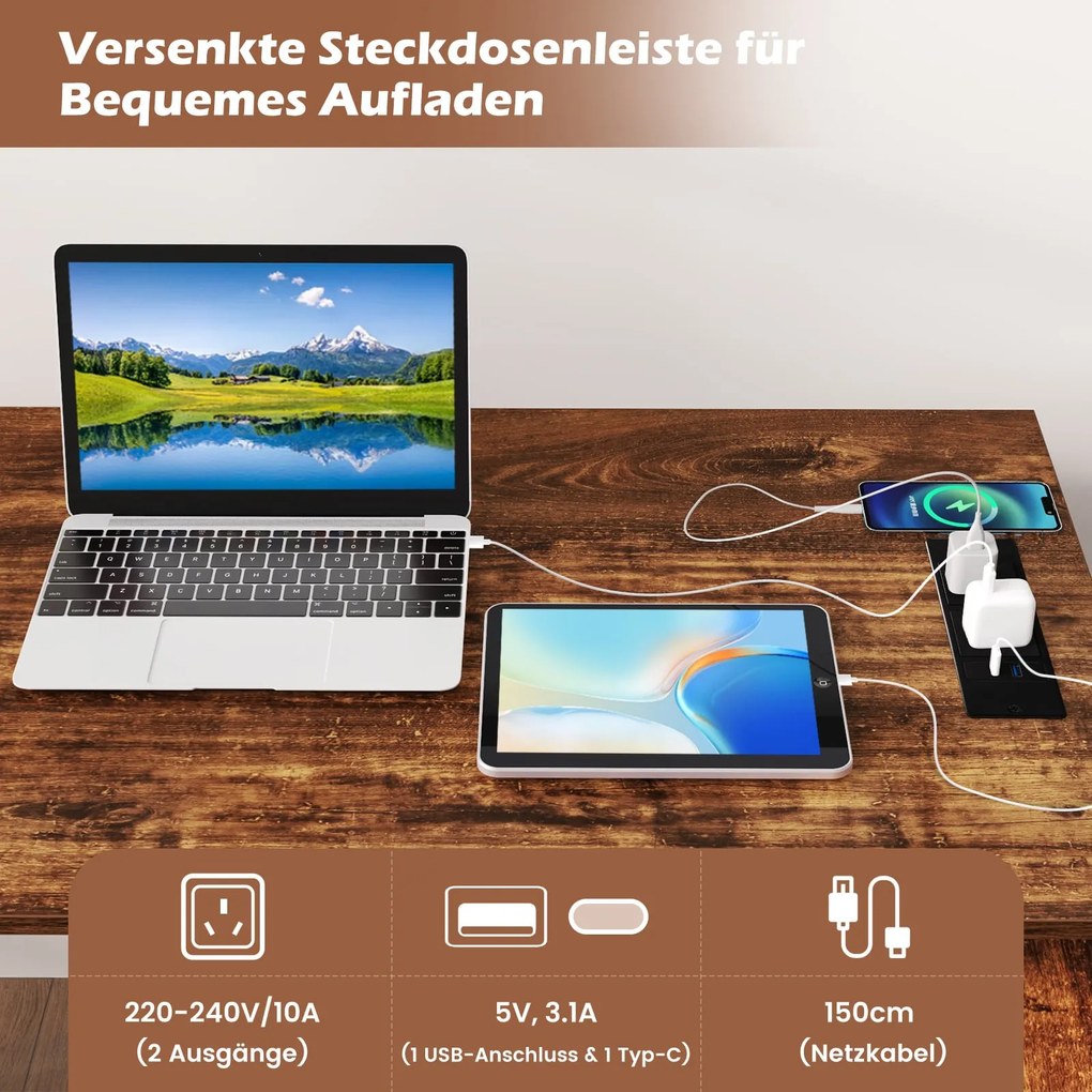 Costway Stůl ve tvaru L s kartotékou a zásuvkou 138 cm Oboustranný rohový