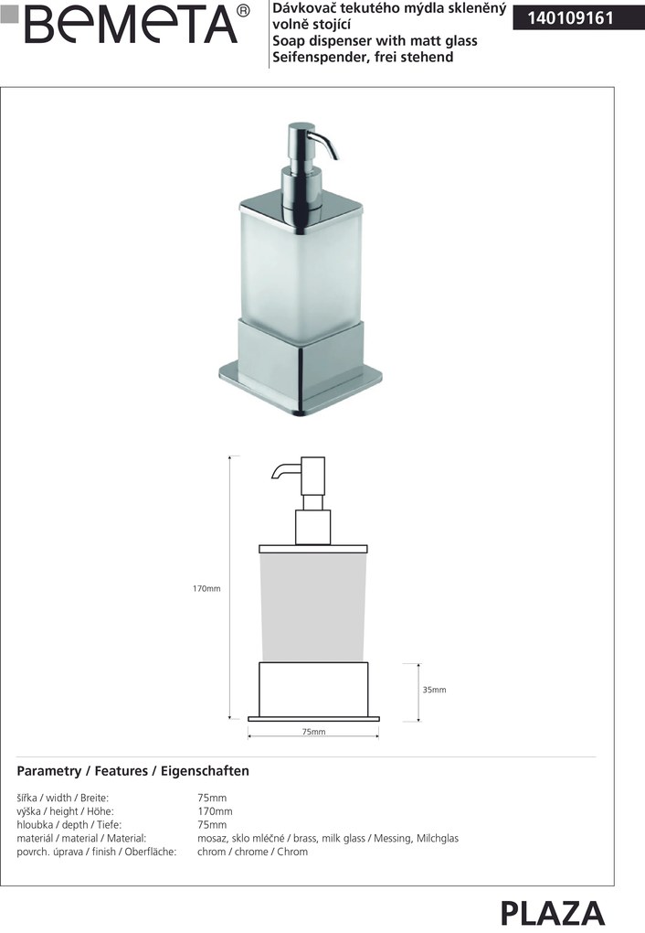 Bemeta Design BETA: Dávkovač mýdla, 200 ml, na postavení - 140109161