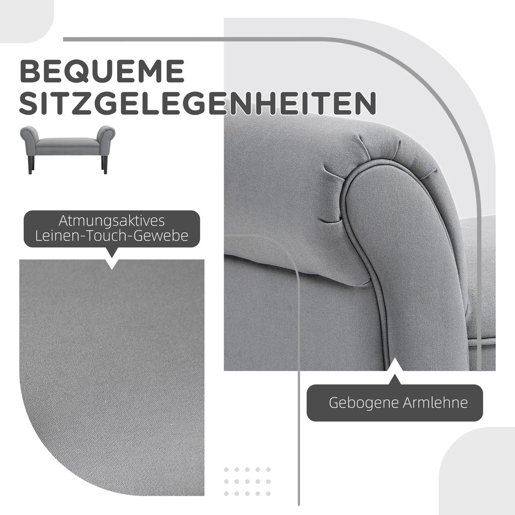 HOMCOM Lavice k posteli, čalouněná lavice, sedací lavice, lavice do ložnice, nosnost až 130 kg, plátno, tmavě šedá, 102 x 36 x 51 cm | Aosom