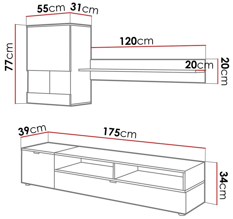 Casarredo Obývací stěna MINI dub sonoma/antracit