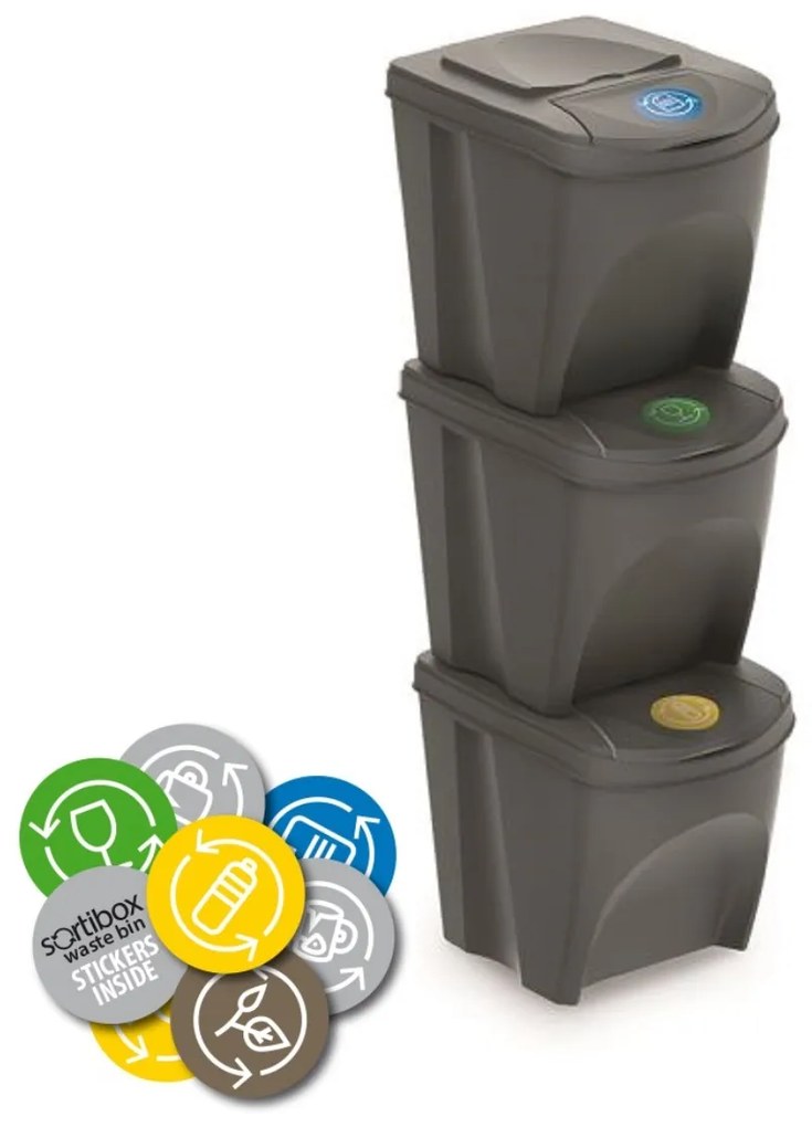 PROSPERPLAST Sada odpadkových košů SORTIBOX, 3x25l