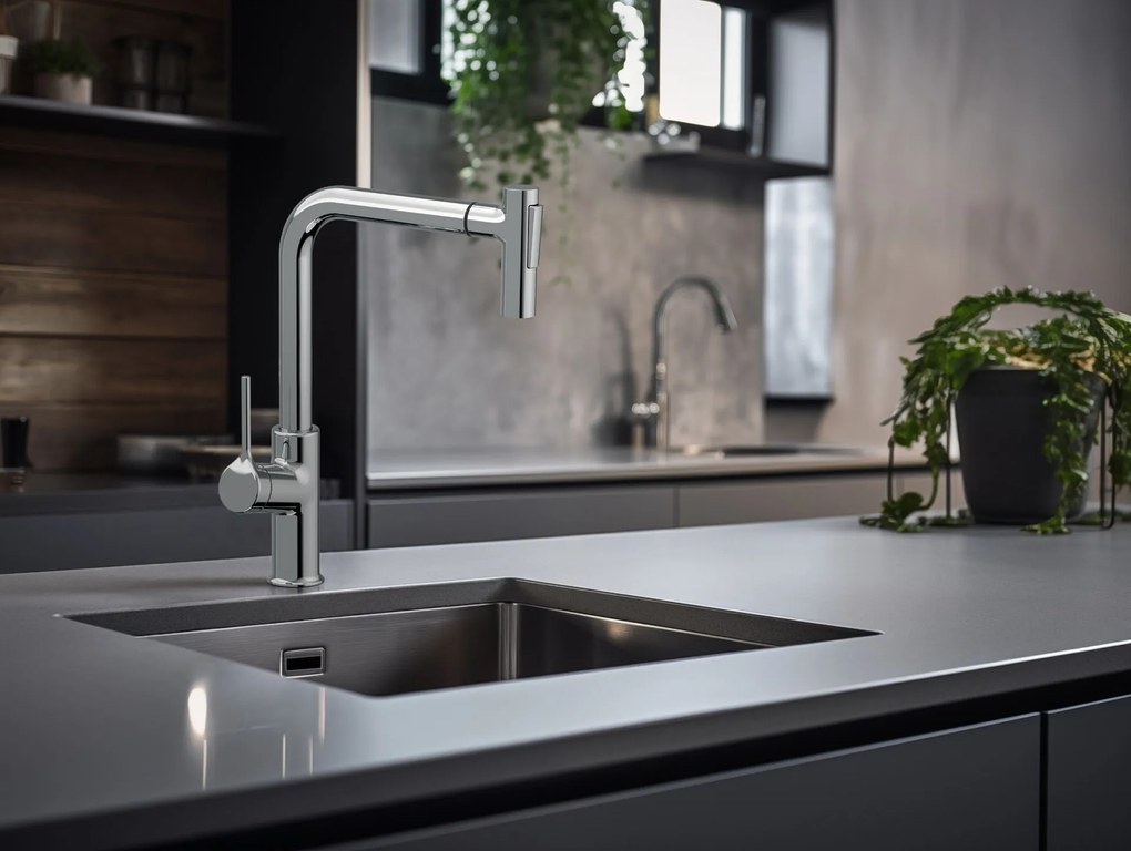 Invena Farsala, vysoká dřezová baterie s 2-funkční výsuvnou výlevkou h-369, chromová, INV-BZ-40-L01-S