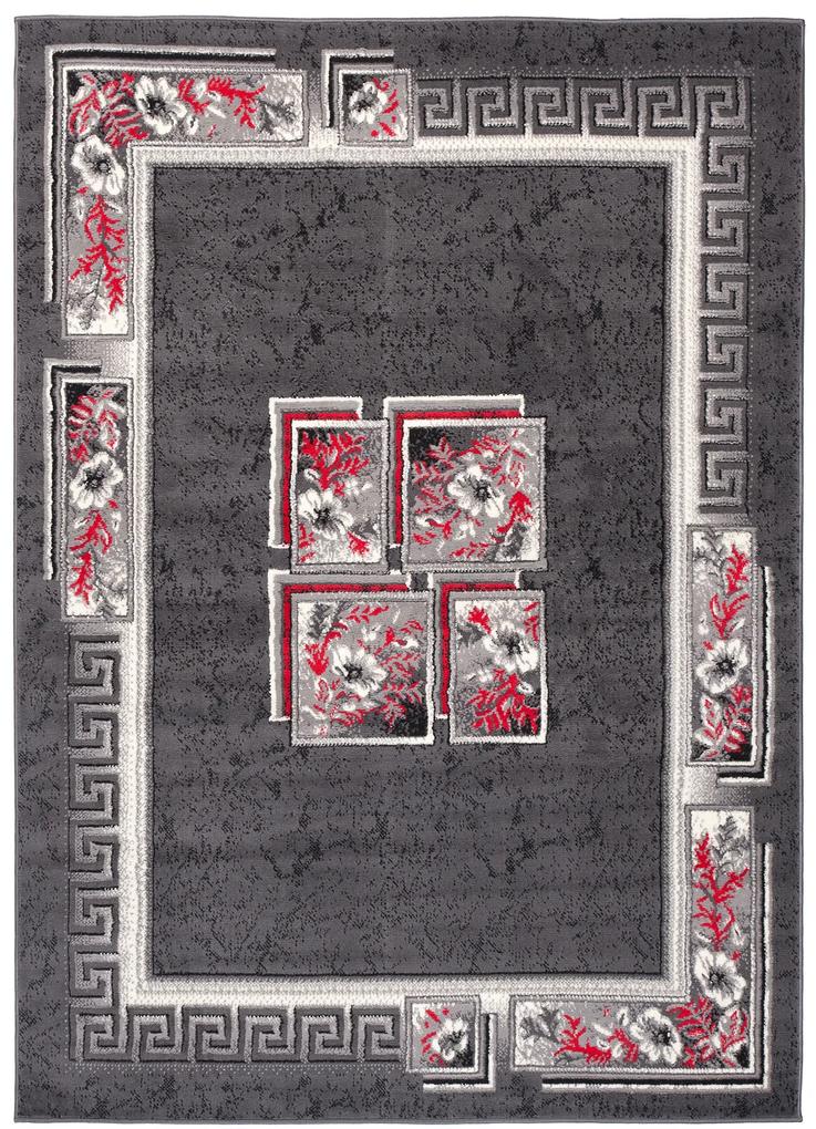 Chemex Moderní koberec Tap - čtverce a květiny 2 - tmavě šedý Rozměr koberce: 60x100 cm
