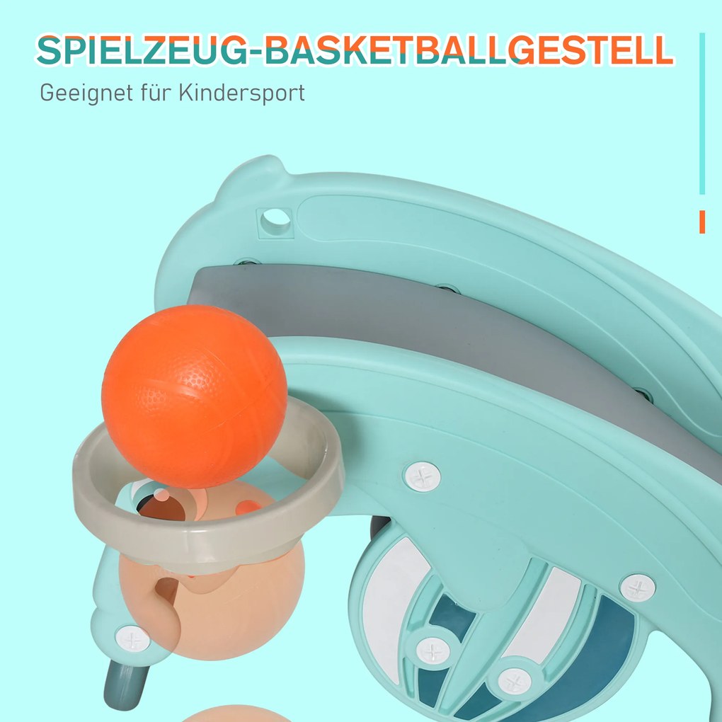 HOMCOM 3 v 1 Dětský houpací kůň se skluzavkou a basketbalovým košem Multifunkční hrací set s měkkými povrchy 18-36 měsíců Tvar žabky a delfína 72x34x…