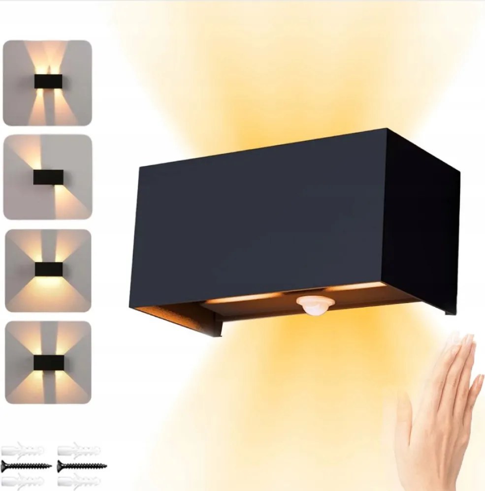 Led Venkovní Nástěnné Svítidlo S Pohybovým Senzorem, Obdélníkové Nástěnné Svítidlo 20W