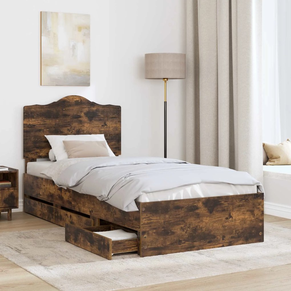 Rám postele se zásuvkou Uzený Dub 90 x 190 cm Inženýrské dřevo 3413461