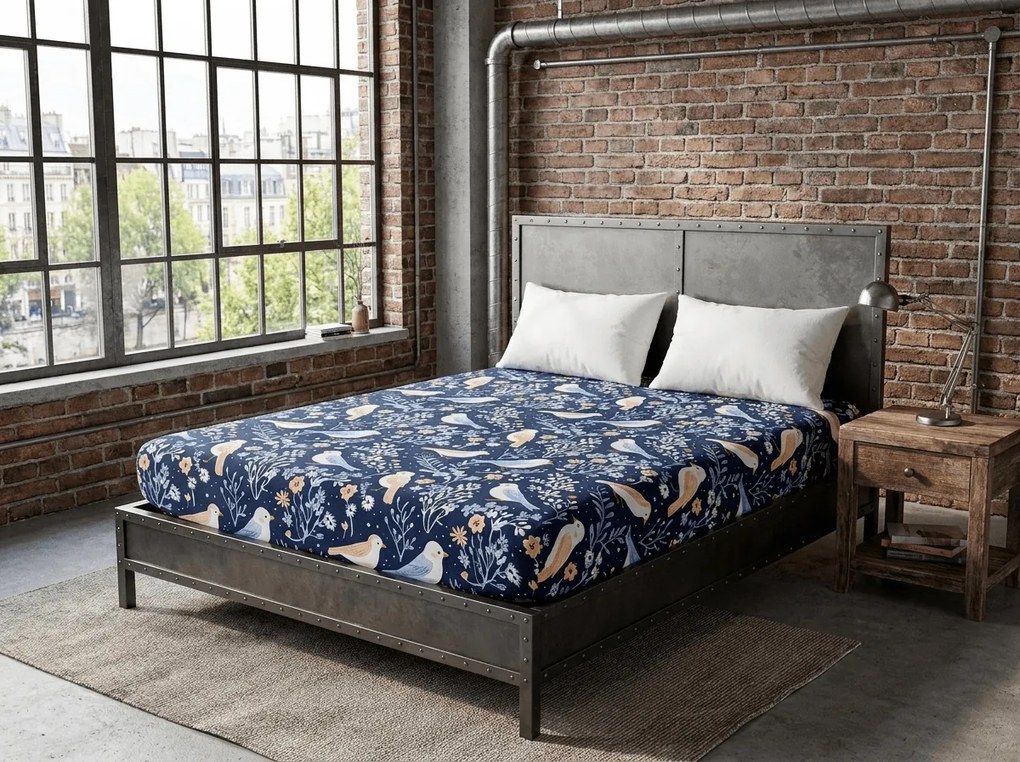 Prostěradlo z mikrovlákna DENIM BIRDS modré 90x200 cm