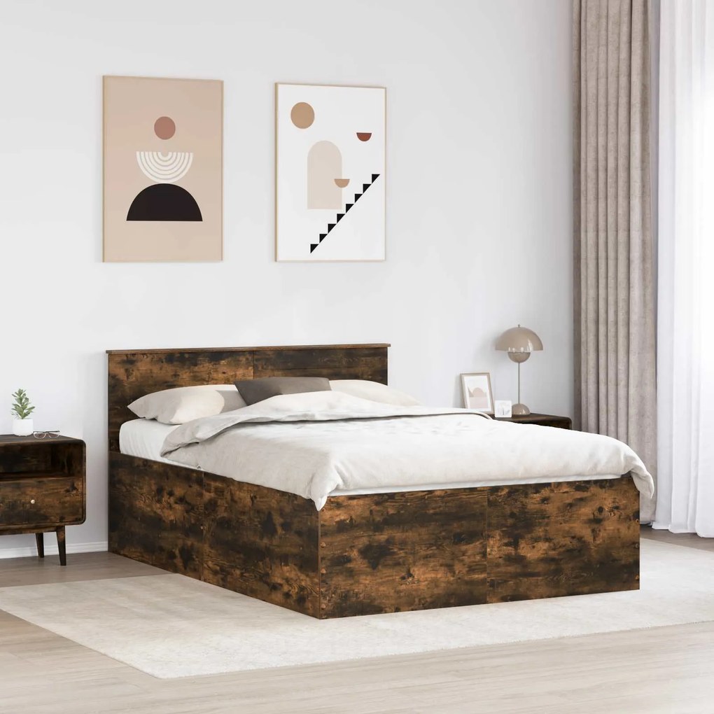 Rám postele s čelo Kouřový dub 150 x 200 cm Kompozitní dřevo 3408568