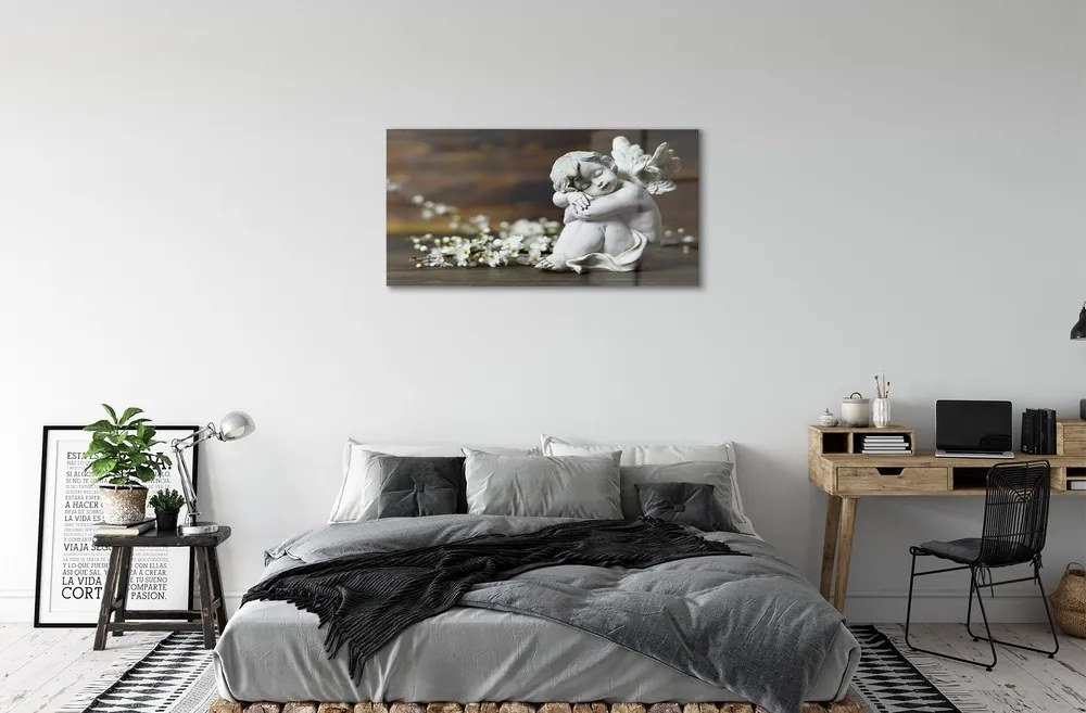 Obraz na skle Spící anděl květiny 100x50 cm