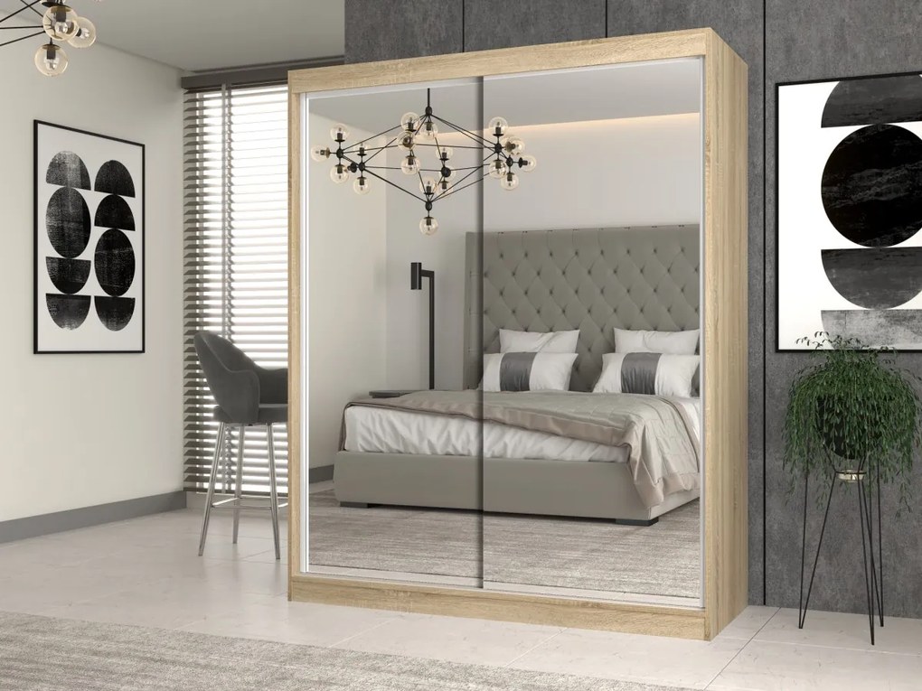 Šatní skříň se 2 zrcadly IGA 160 cm dub sonoma