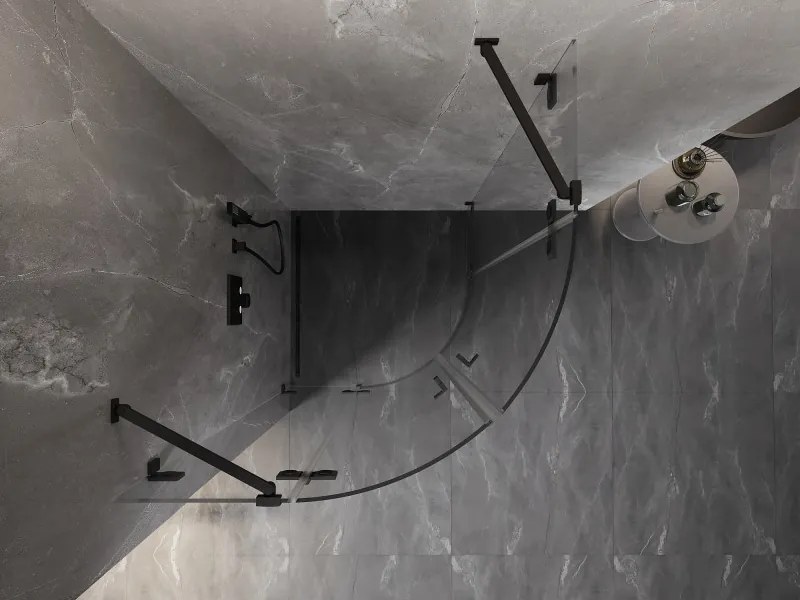 Mexen Lunar, půlkruhový výklopný sprchový kout 90 x 90 cm, 8mm čiré sklo, černý profil, 833-090L-090P-70-00
