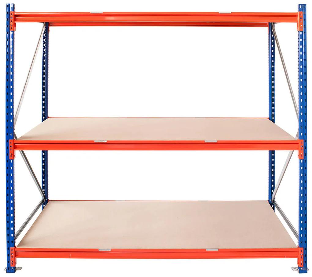Weitspannregale XL Pickingregal 200X240X80cm, 3 Böden, 500kg blau und orange, Metallregal mit Holzfaserplatten
