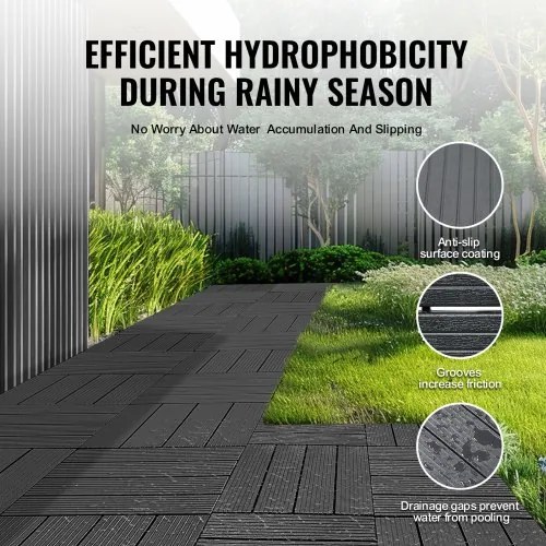 zámkové palubkové dlaždice 10 balení 30,5 × 30,5 cm plast pro verandu tmavě šedá