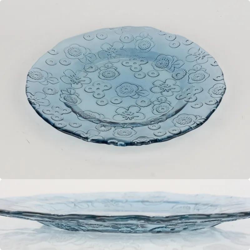 Skleněný talíř FLORA modrý 20cm