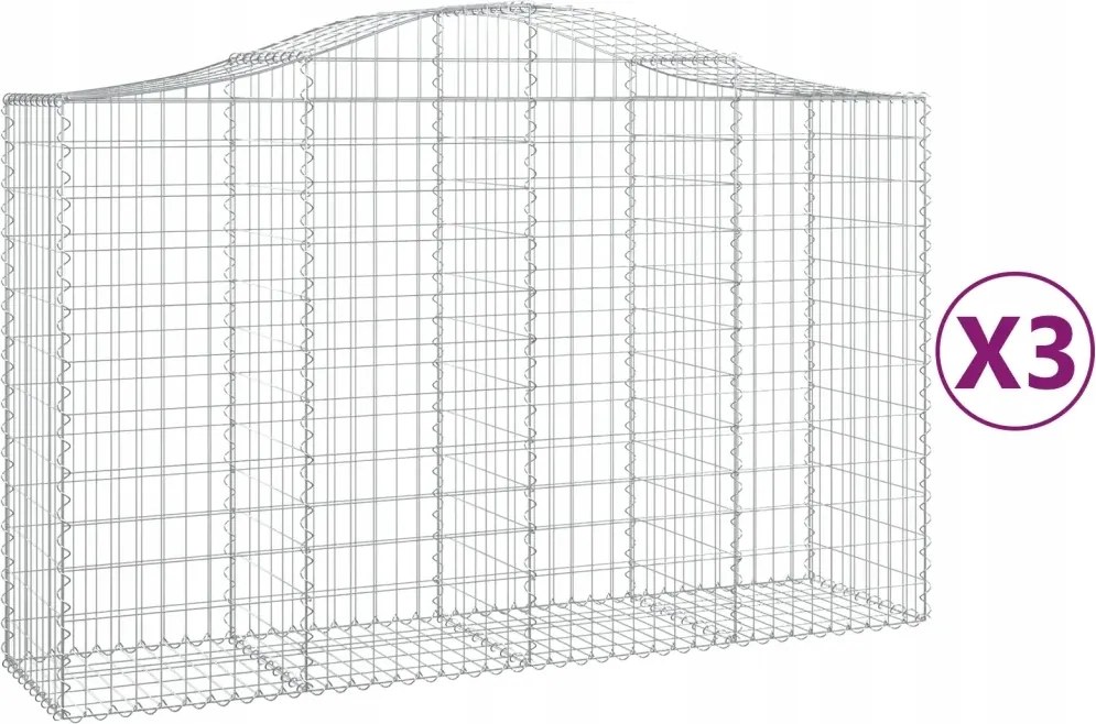 vidaXL Gabionové koše, 3 ks, 200x50x120/140 cm, galvanizované železo