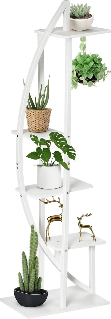 Outsunny 5-podlažní půlměsíční stojan na rostliny, stojan na květiny pro interiér a exteriér z MDF a oceli, 50x30x160 cm, Bílý | Aosom