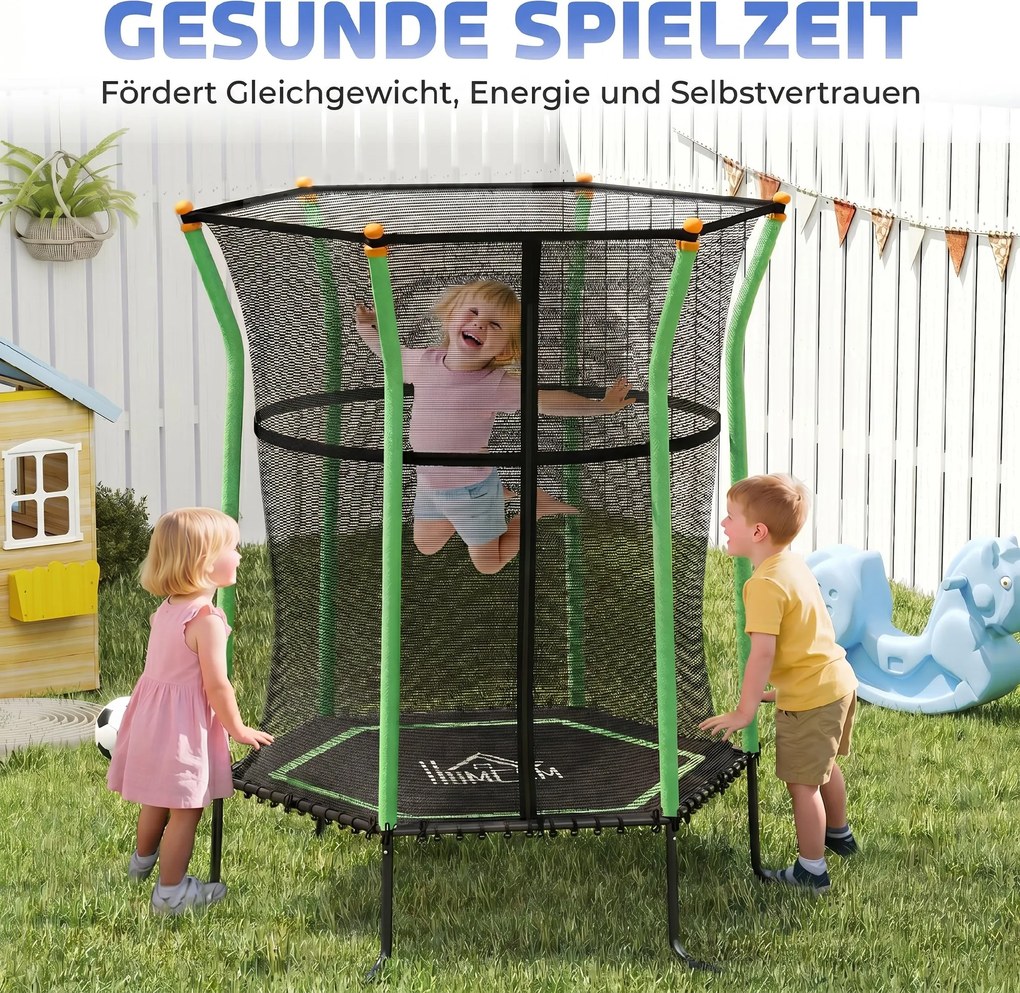 HOMCOM Dětská trampolína Ø163,5 cm, vnitřní trampolína s bezpečnostním síťovým krytem okraje gumové lano, dětská trampolína do 50 kg, pro děti 3-10 l…