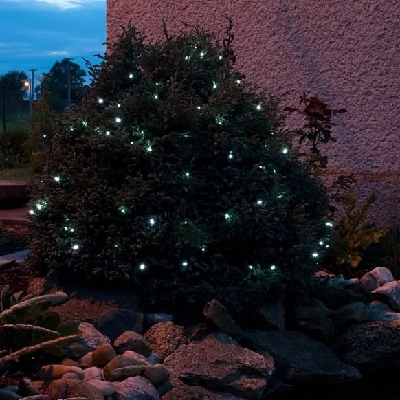 LED venkovní solární světýlka na zahradu, 5 m, ledově bílá, 50 diod, černý kabel, IP44, solární panel