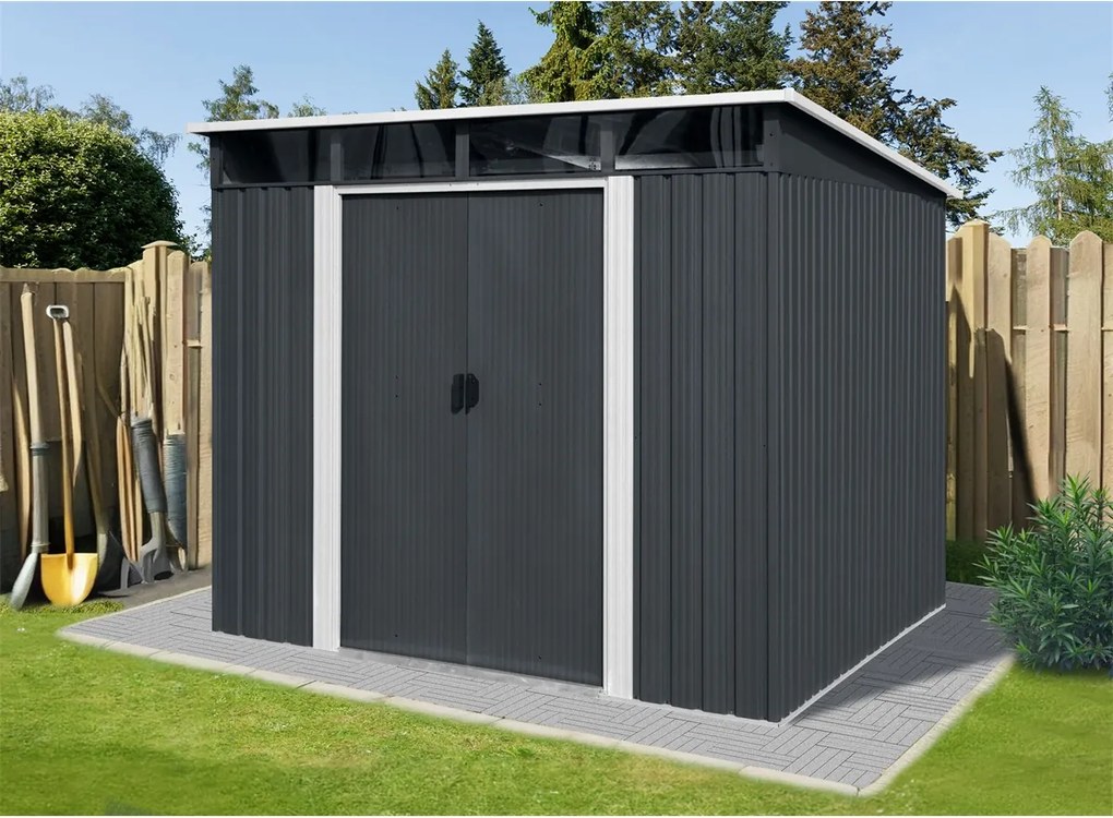 Riwall PRO RMSP 9x8 Anthracite LUX - zahradní domek kovový 2,4 x 2,8 m s pultovou střechou antracit