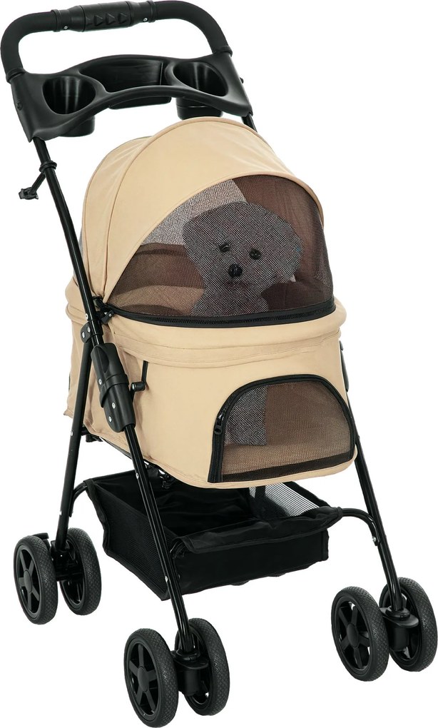 PawHut Kočár pro domácí zvířata s funkcí skládání pro malé psy a kočky Oxford Khaki 67 x 45 x 96 cm | Aosom