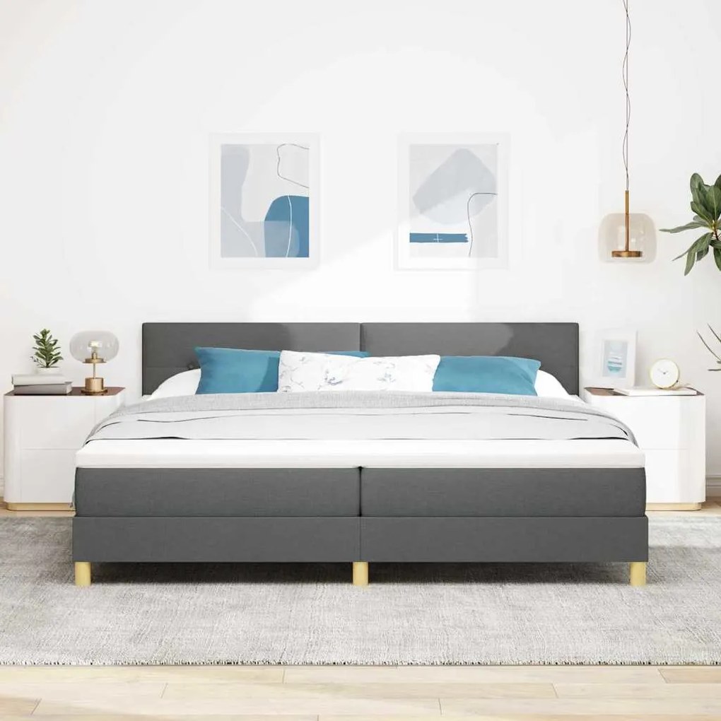 Postel s boxspringem s polštářem Tmavě šedá 200 x 200 cm textil 3338945
