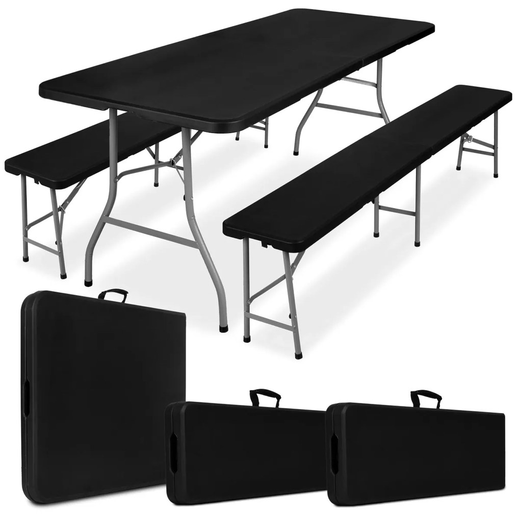 Cateringový set FETA stůl 180 cm + 2 lavice černý