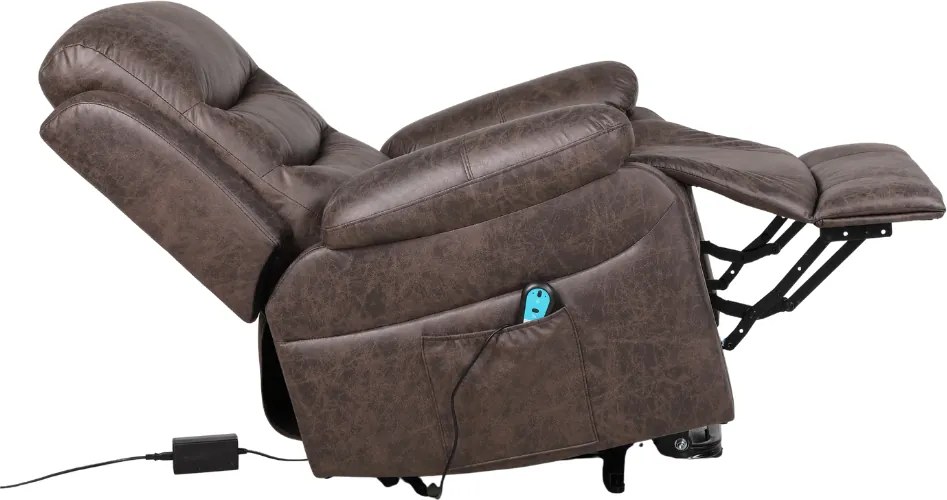 TV křeslo DORMI s elektrickým polohováním — látka vintage, hnědá, nosnost 130 kg