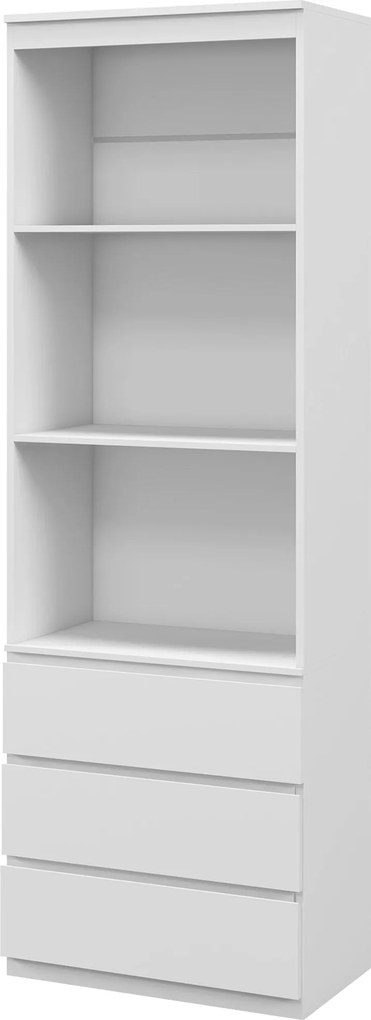 Knižní skříňka HOMCOM s úložným prostorem, výška 180 cm, 3 police a 3 zásuvky, bílá dřevěná, 60 x 35 x 180 cm | Aosom