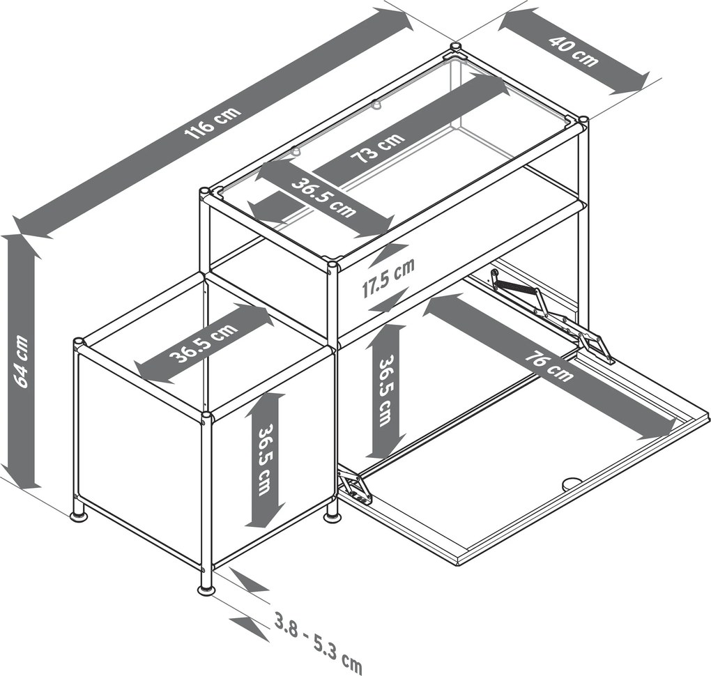 Tchibo - Nízká kovová skříňka »Cn3« s výklopnými dvířky a skleněnou deskou - barva: bílá