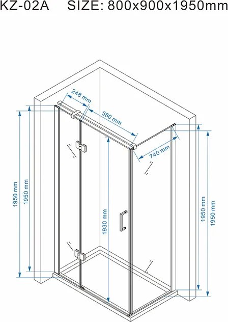 BPS-koupelny Obdélníkový sprchový kout HYD-OK02A 90x80 chrom/transparent + vanička HYD-OSV-ST03E černá