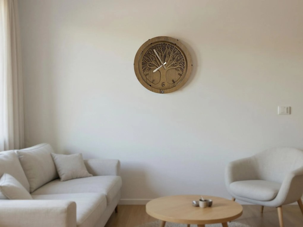 Li-Go "Strom života" světelné hodiny s powerbankou a pohybovým čidlem/dub velikost svítidla/hodin: 50 cm