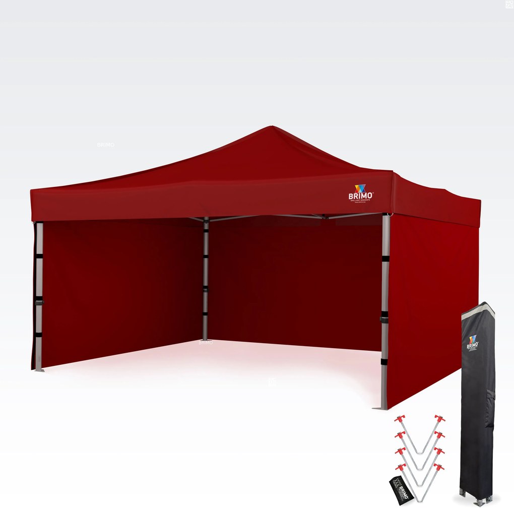 BRIMO Hliníkový Nůžkový stan 4x4 m ALU PREMIUM – 3 stěny, HEX 45 mm - s 3 stěnami - Červená P. Alu