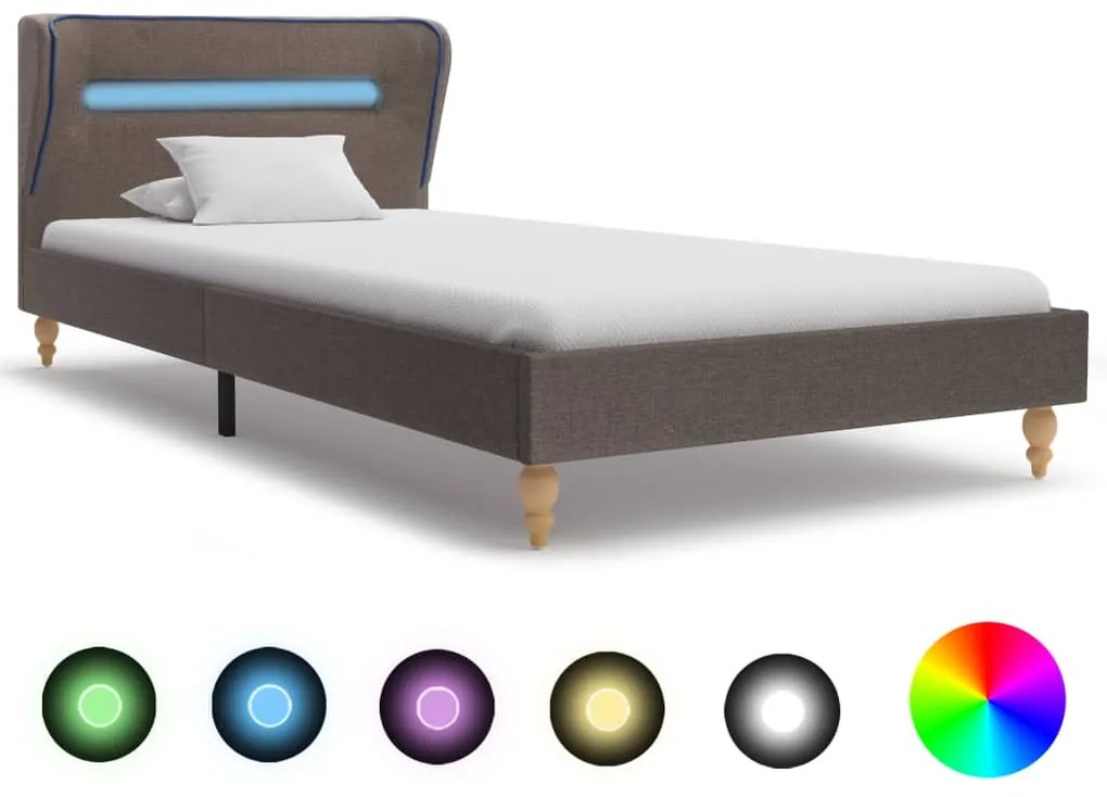 280612 vidaXL Rám postele s LED světlem taupe textil 90 x 200 cm