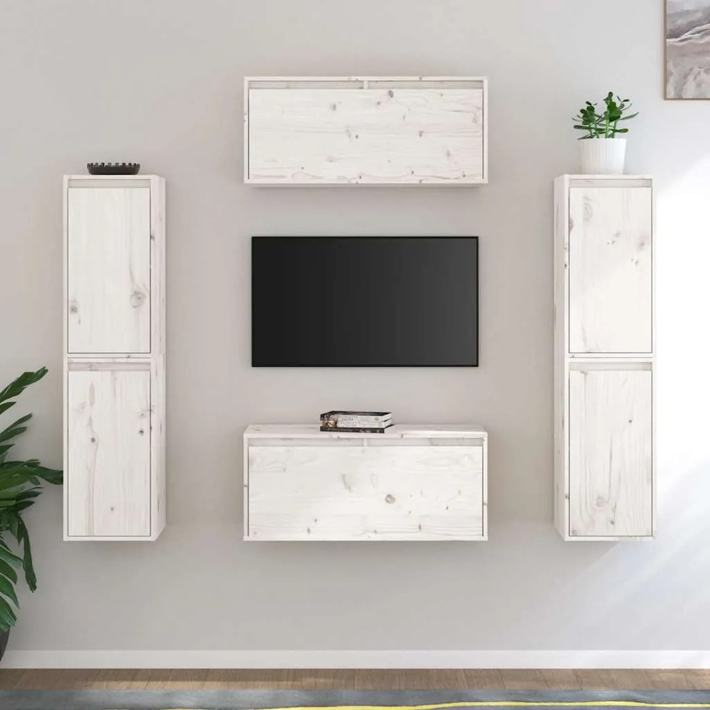 TV skříňky 6 ks bílé masivní borové dřevo 3100265