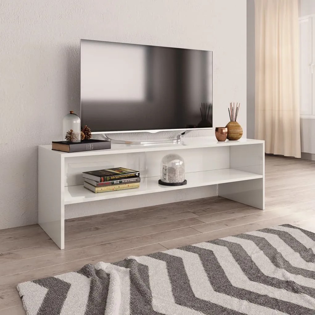 800042 vidaXL TV stolek bílý s vysokým leskem 120 x 40 x 40 cm dřevotříska