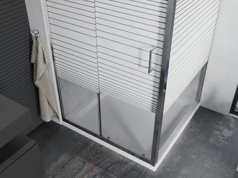 Mexen Apia posuvný sprchový kout 90 x 90 cm, 5mm sklo, chromový profil-čiré sklo/pásy + slim sprchová vanička 5cm, 840-090-090-01-20-4010