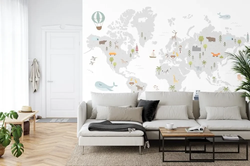 Fototapeta World Map With Cute Animals In Cartoon Style. Map For ...