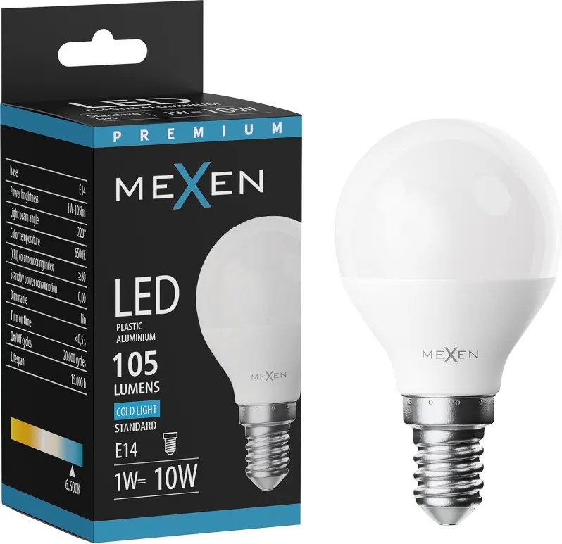 Mexen Nova, LED žárovka E14, G45, 1W, studená - 6500K, 105 lm - L101-E14-0165-01