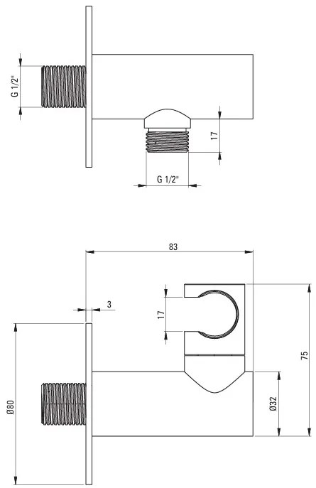 Deante Angled hose connector, round, with hand shower holder