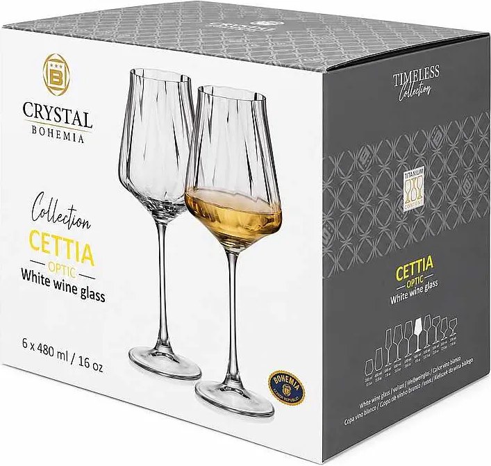 Crystal Bohemia Cettia optic sklenice na víno 480 ml 6 ks